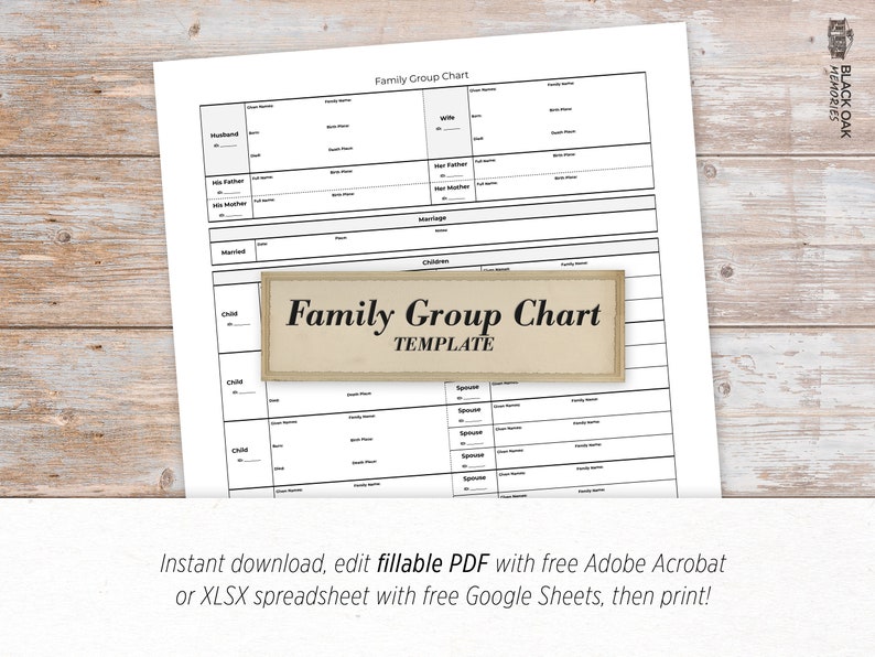 Family Group Chart - Digital, Printable, Fillable PDF and XLSX ...