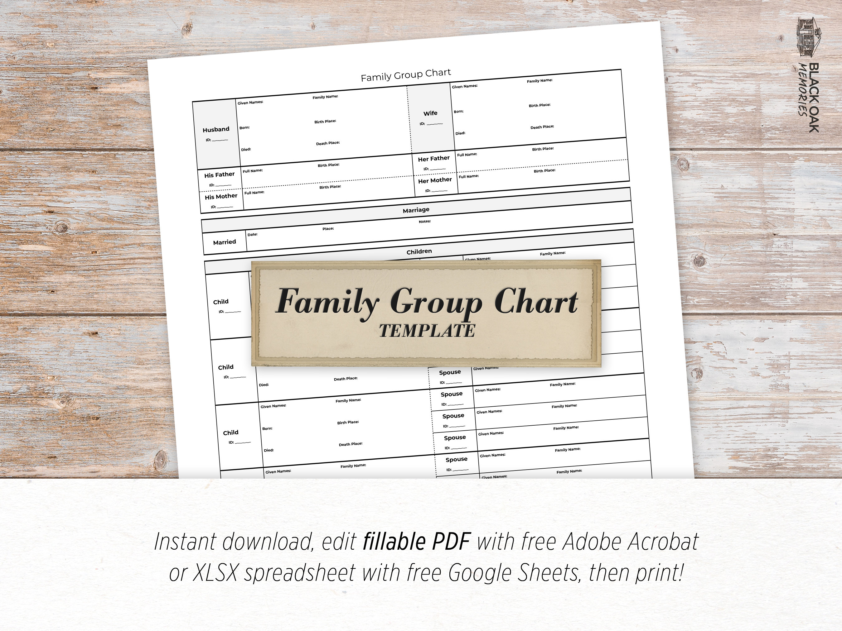 Family Group Chart - Digital, Printable, Fillable PDF and XLSX ...