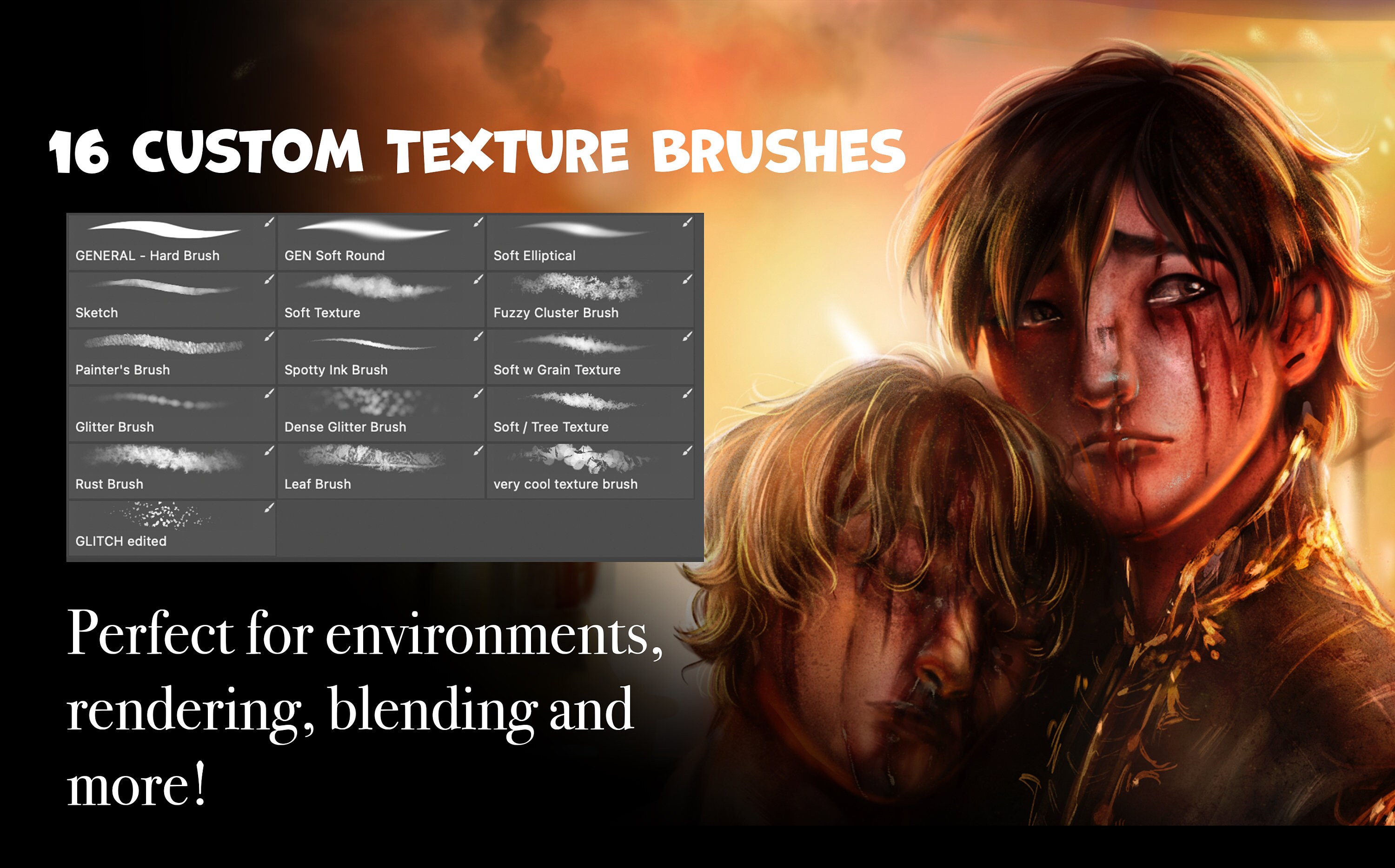 16 Set Digital Painting TEXTURE BRUSH PACK (photoshop, Digital Art ...