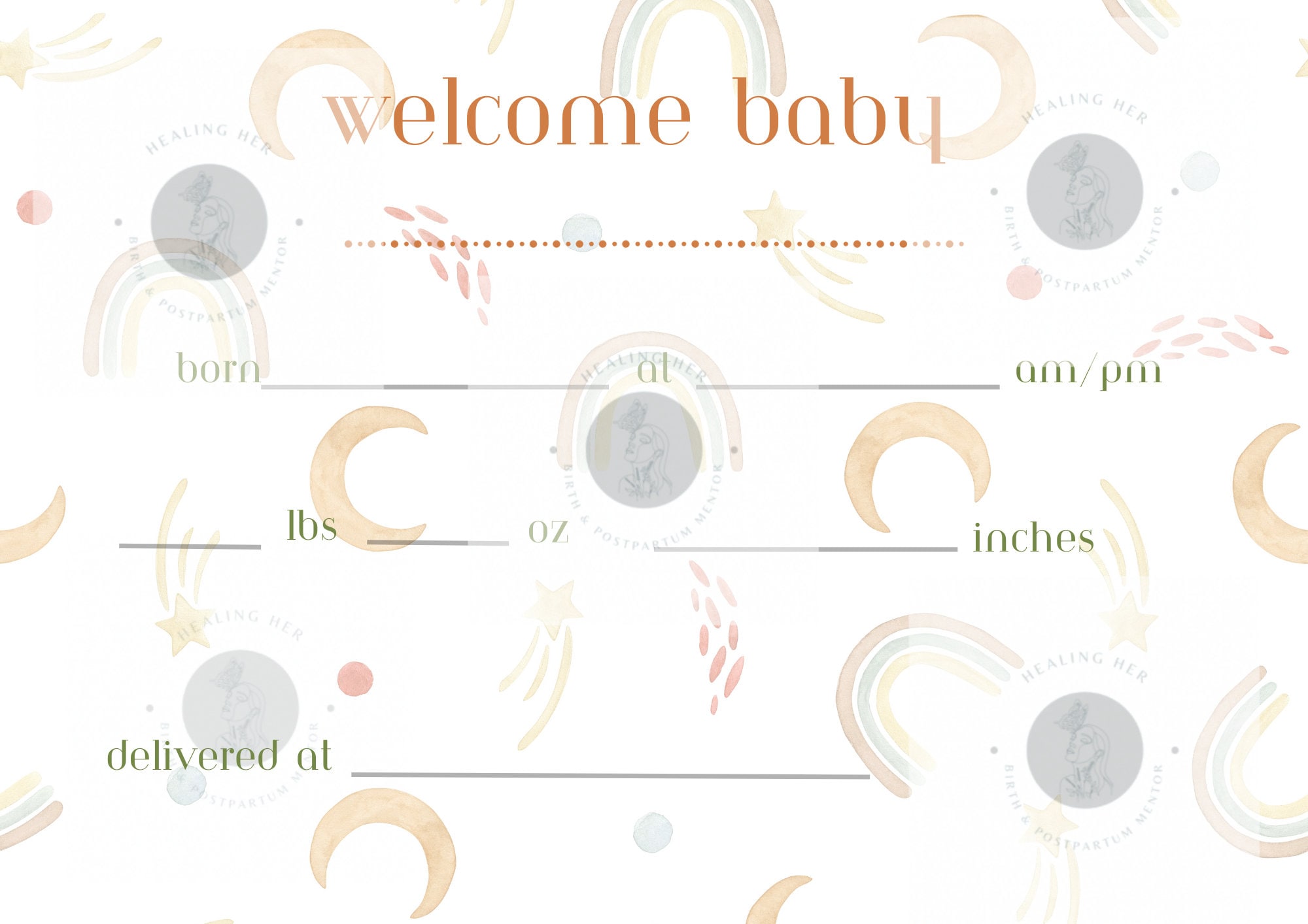 Hospital Birth Certificate | Birth Stats Printable | Boho Rainbow - Etsy