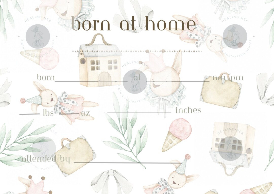 Homebirth Certificate | Birth Stats Printable | Boho Stuffy - Etsy