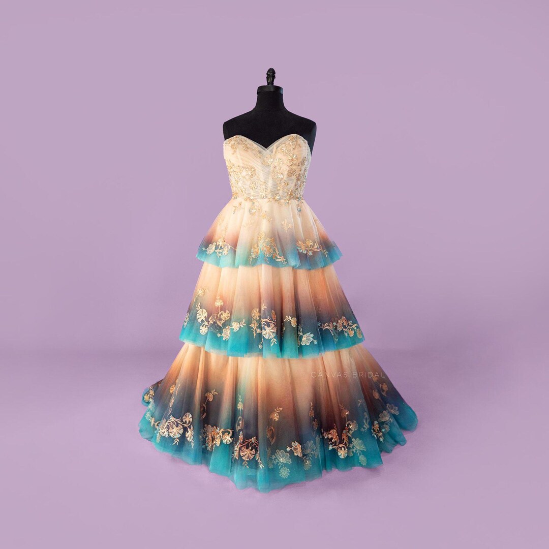 Patina Wedding Dress - 18W | Ombre Convertable Non-traditional Gown ...