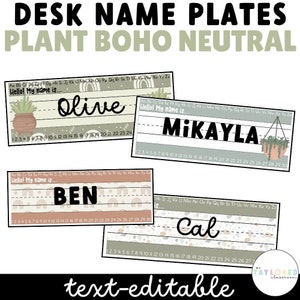Plant Boho Neutral Desk Name Plates | EDITABLE | Plant Classroom Decor ...