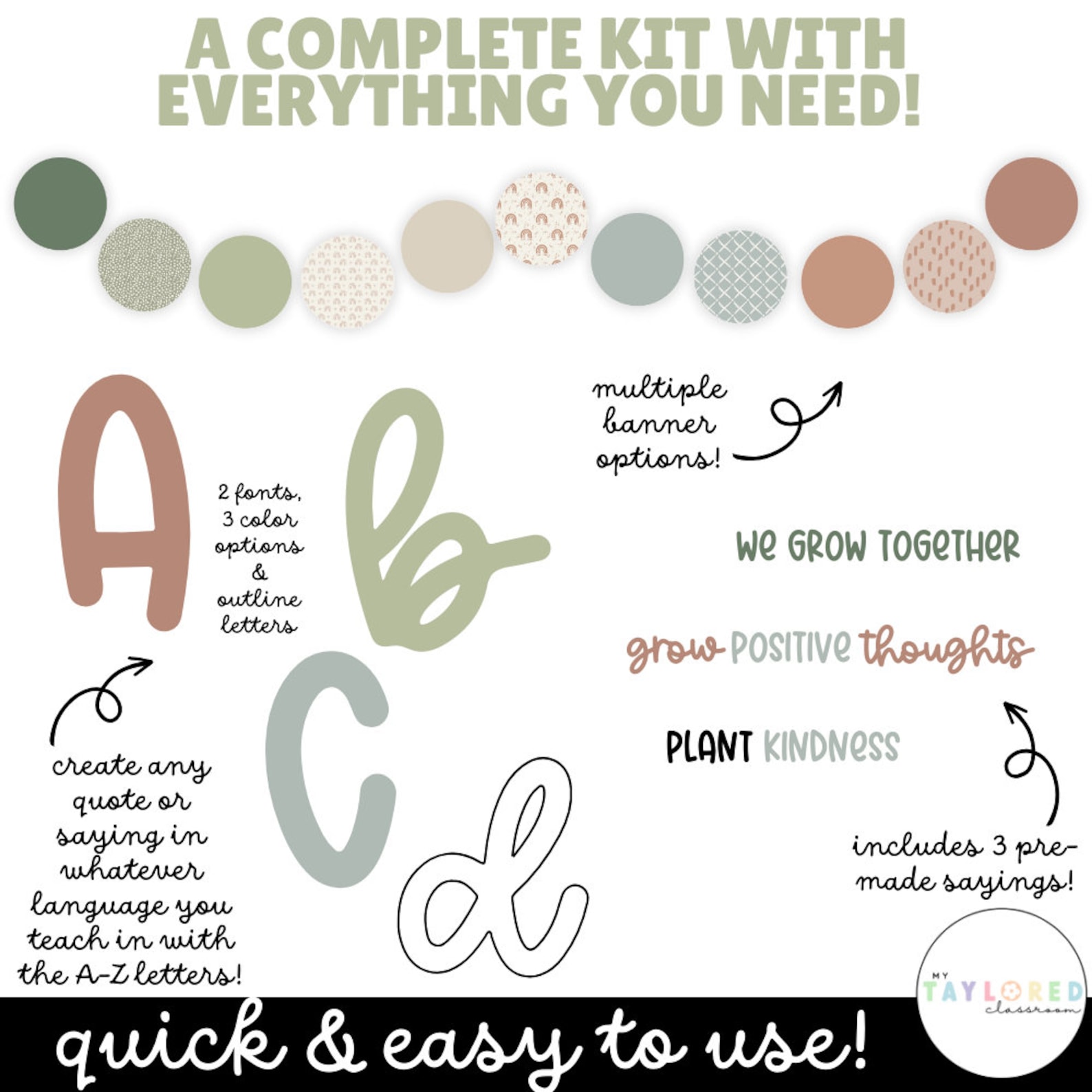 Plant Boho Neutral Bulletin Board Kit | Plant Bulletin Board | Plant ...