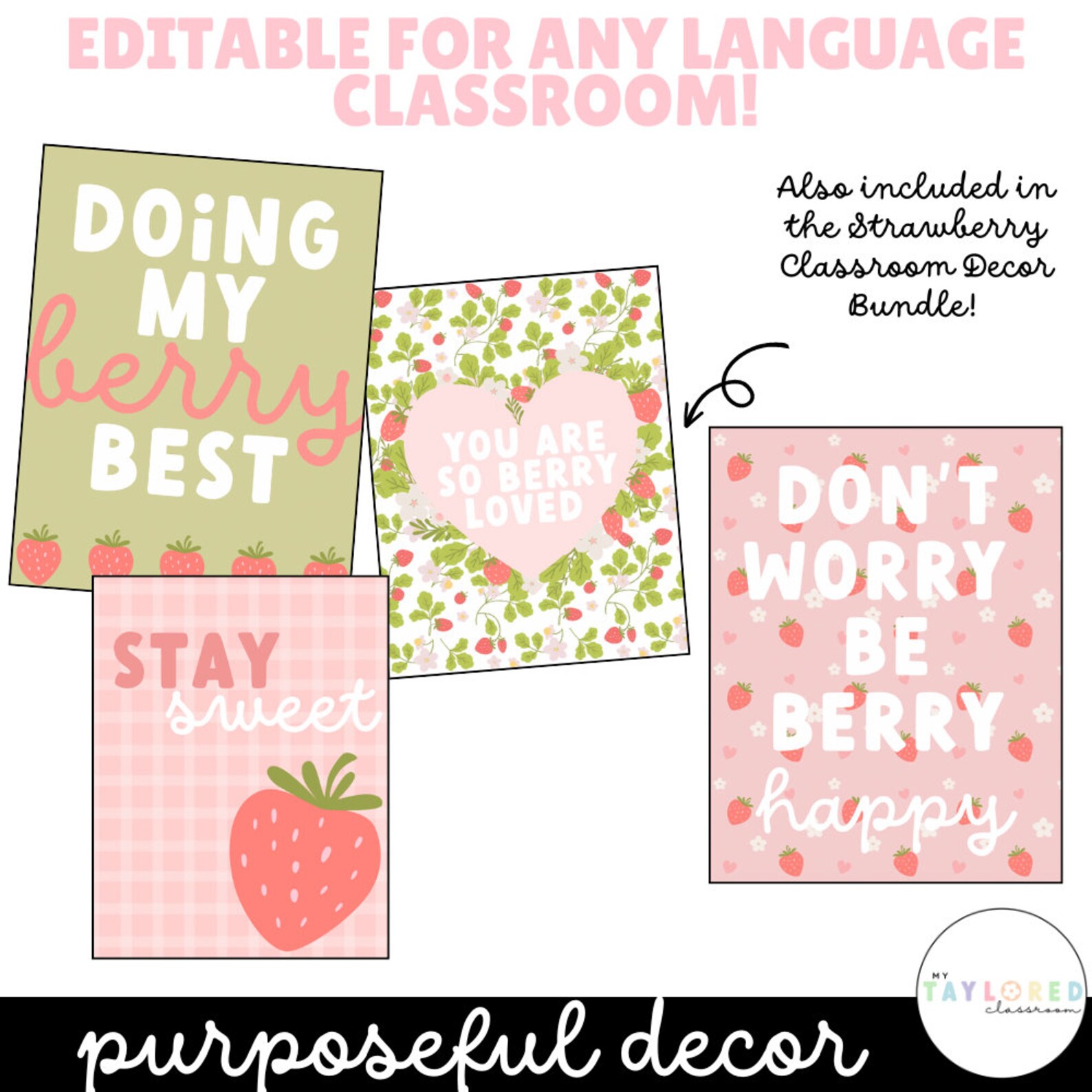 Strawberry Classroom Posters | EDITABLE | Strawberry Classroom Decor - Etsy