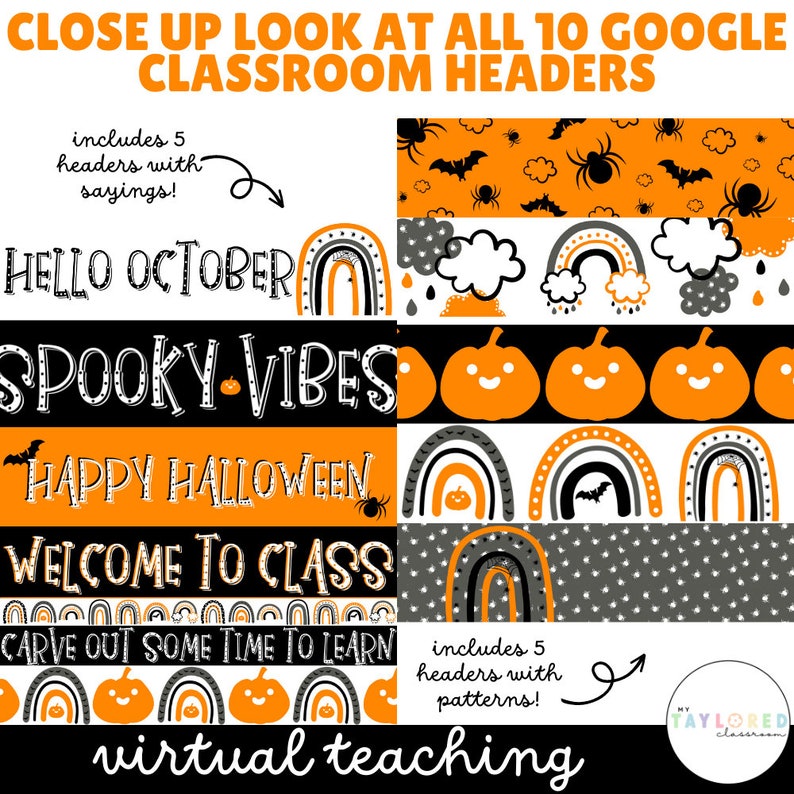 Halloween Boho Rainbow Google Classroom Headers | Halloween Classroom ...