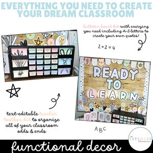 School Doodles Classroom Decor | EDITABLE | Calm Pastel Rainbow ...