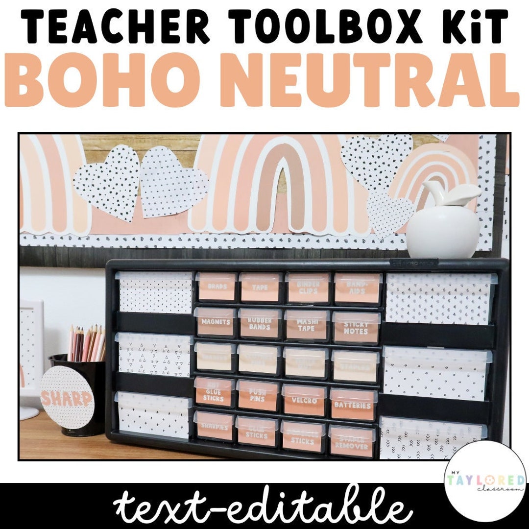 Boho Neutral Teacher Toolbox Labels | EDITABLE | Boho Neutral Classroom ...