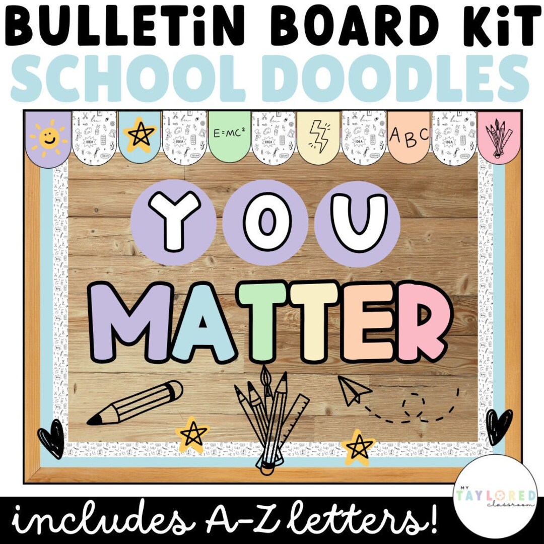 School Doodles Classroom Bulletin Board Kit | EDITABLE | Calm Pastel ...