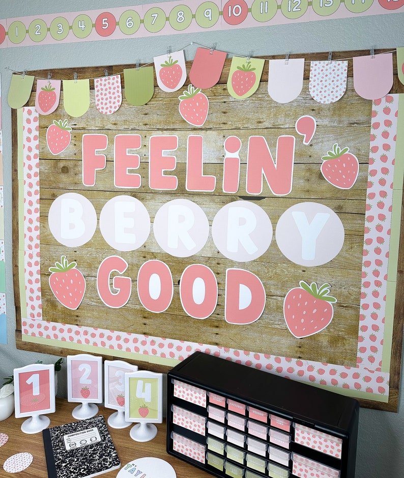 Strawberry Classroom Bulletin Board Kit | EDITABLE | Pastel Brights ...