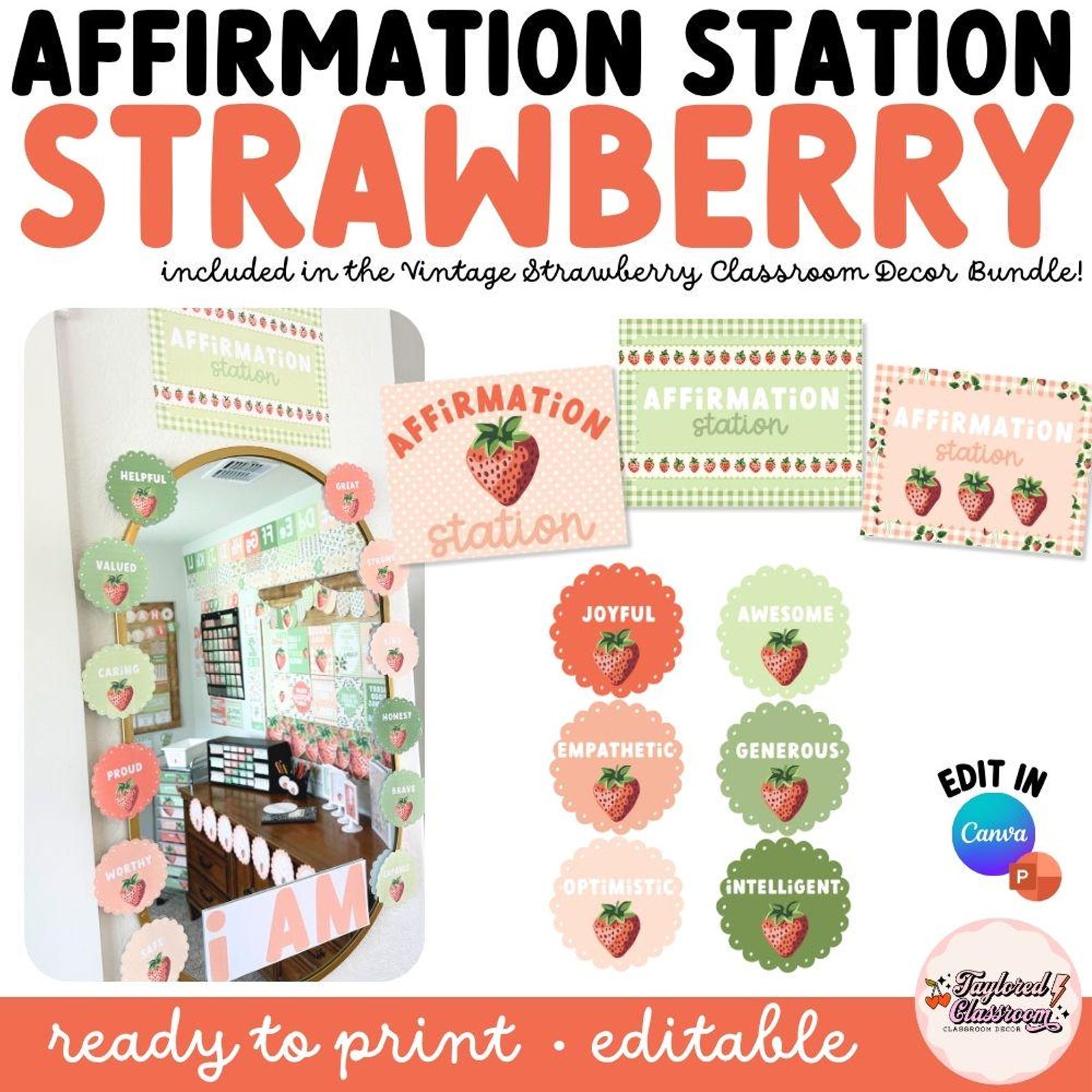 Vintage Strawberry Affirmation Station - EDITABLE - Strawberry ...