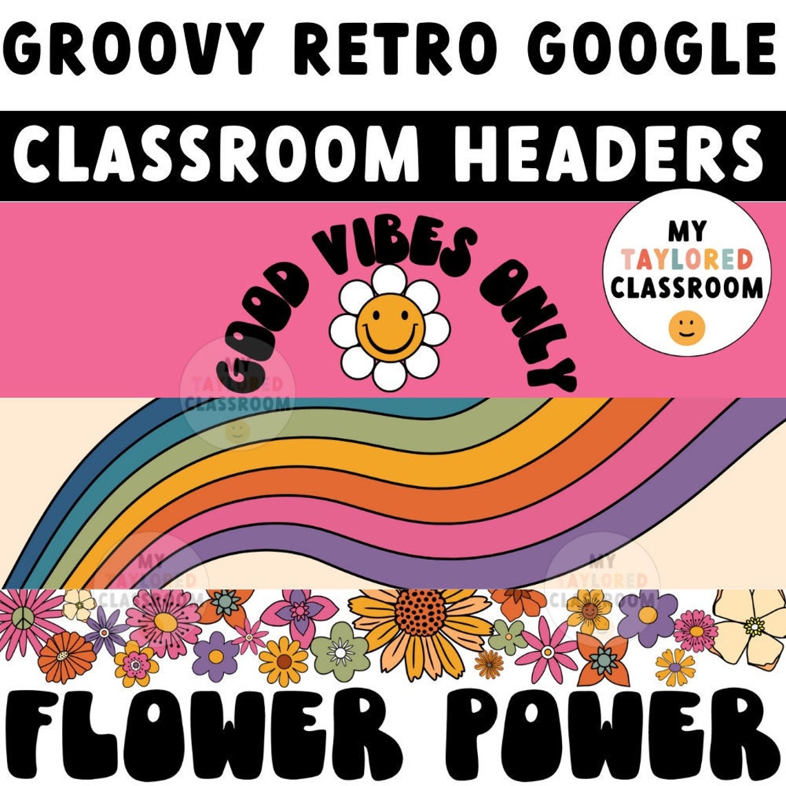 Retro Groovy Google Classroom Headers - Etsy