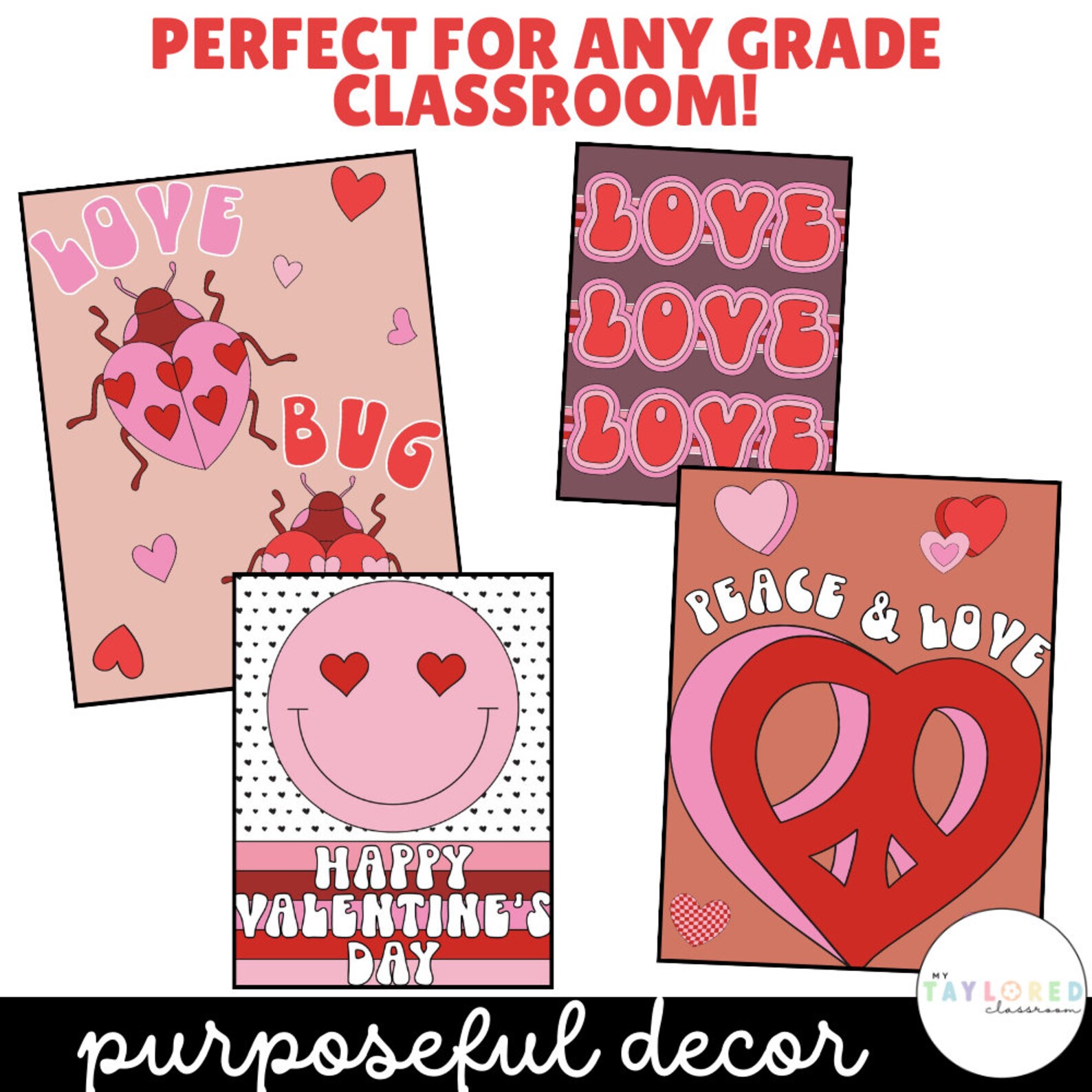Valentine's Day Retro Groovy Classroom Posters | Valentine's Day ...