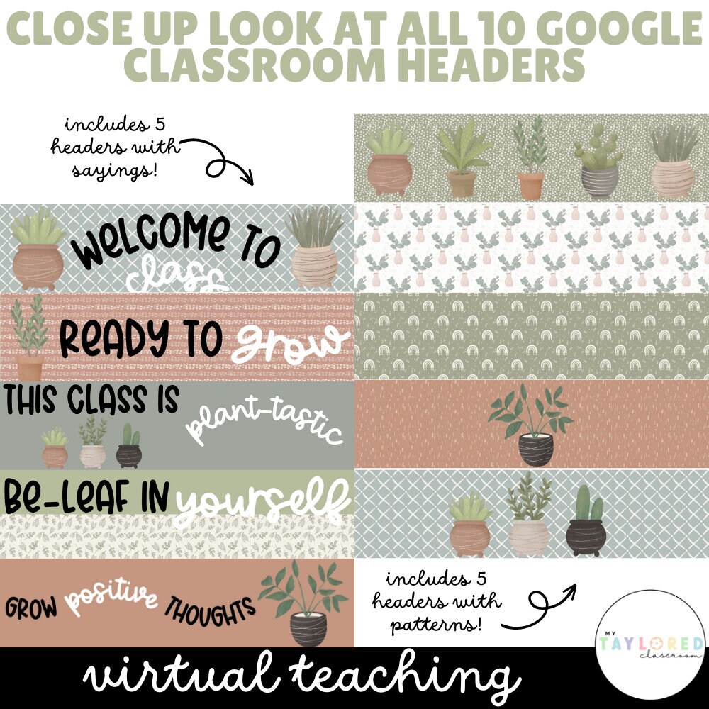 Plant Boho Neutral Google Classroom Headers | Plant Classroom Decor - Etsy