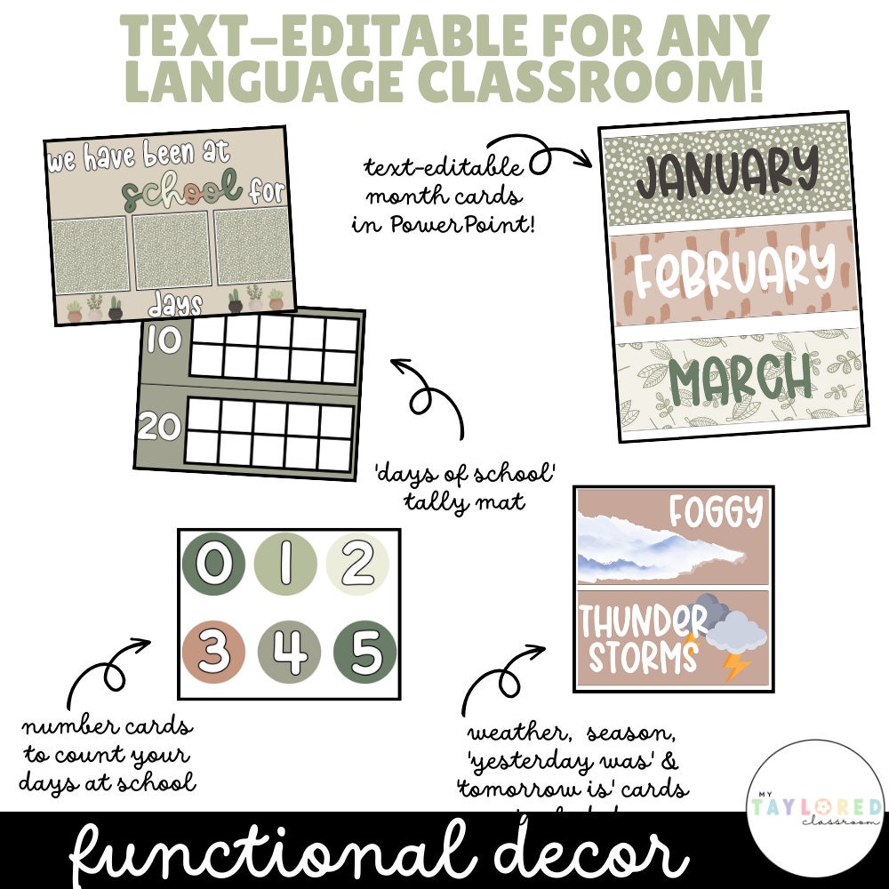 Plant Boho Neutral Classroom Calendar Kit | EDITABLE | Plant Classroom ...