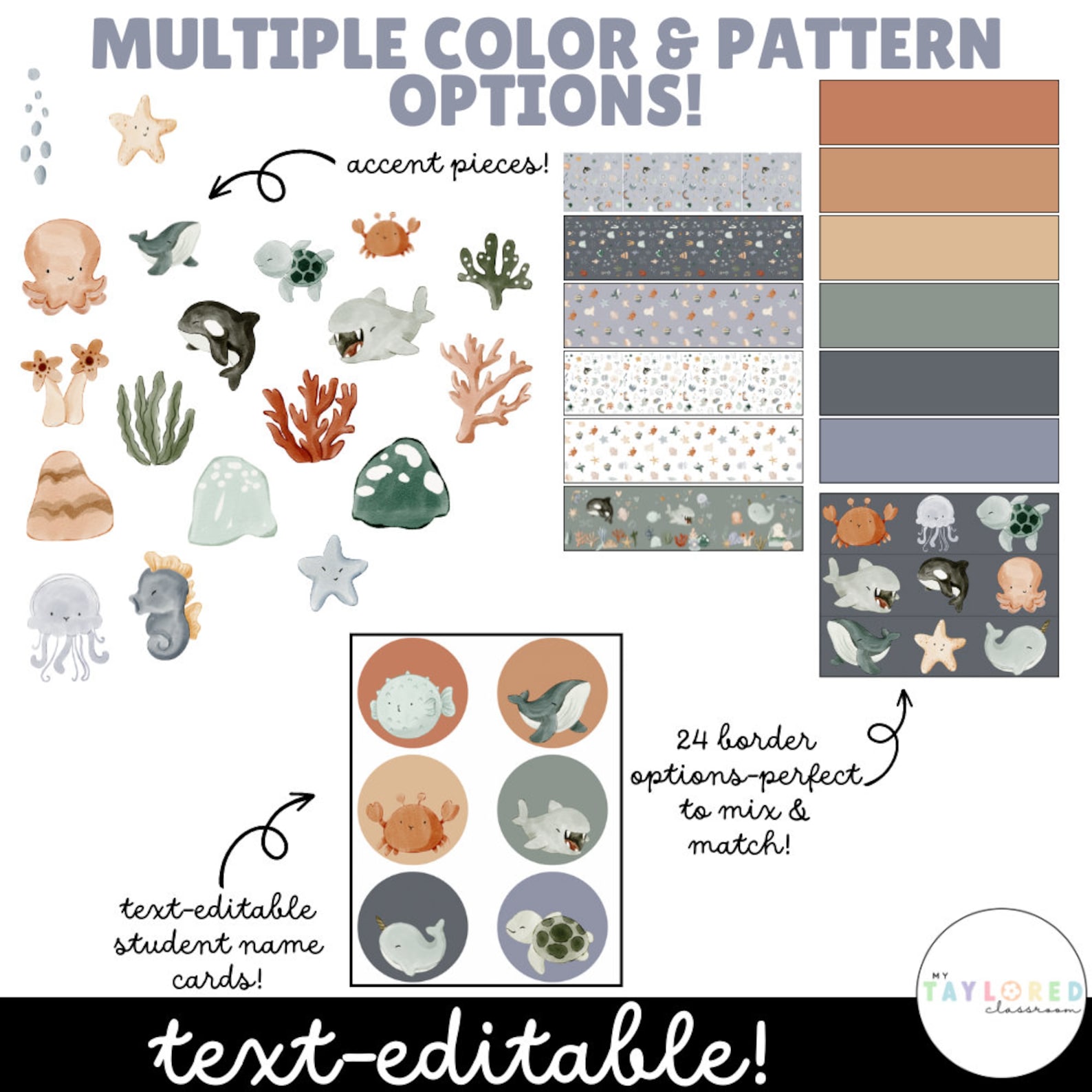 Neutral Ocean Classroom Bulletin Board Kit | EDITABLE | Modern Ocean ...