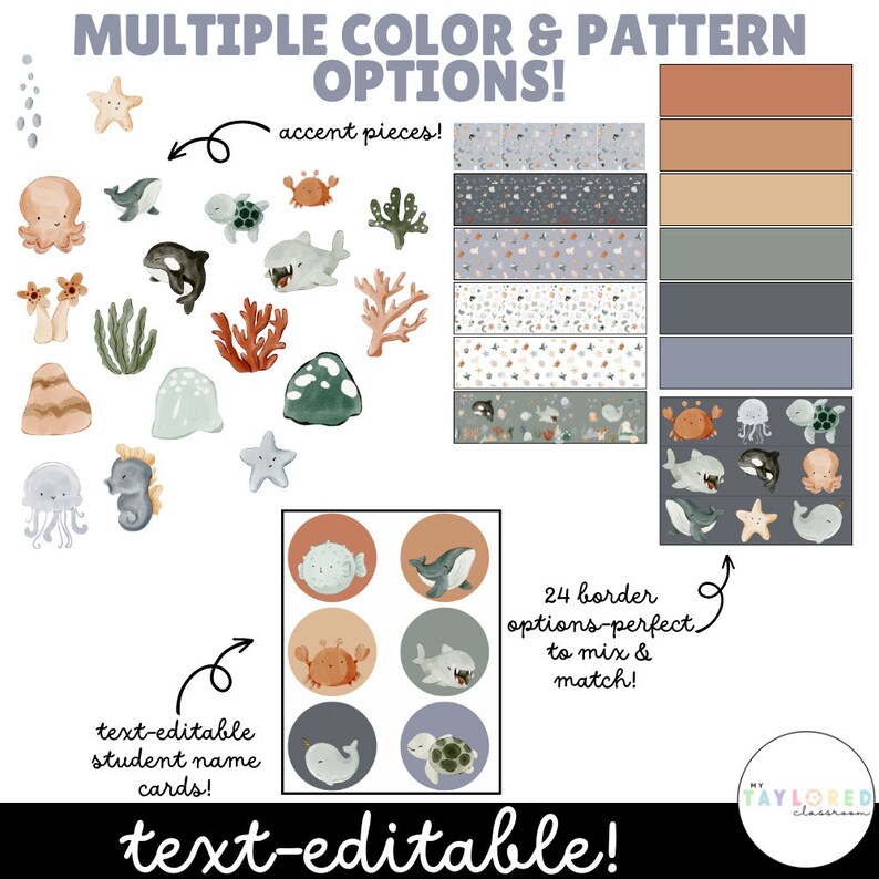 Neutral Ocean Classroom Bulletin Board Kit | EDITABLE | Modern Ocean ...