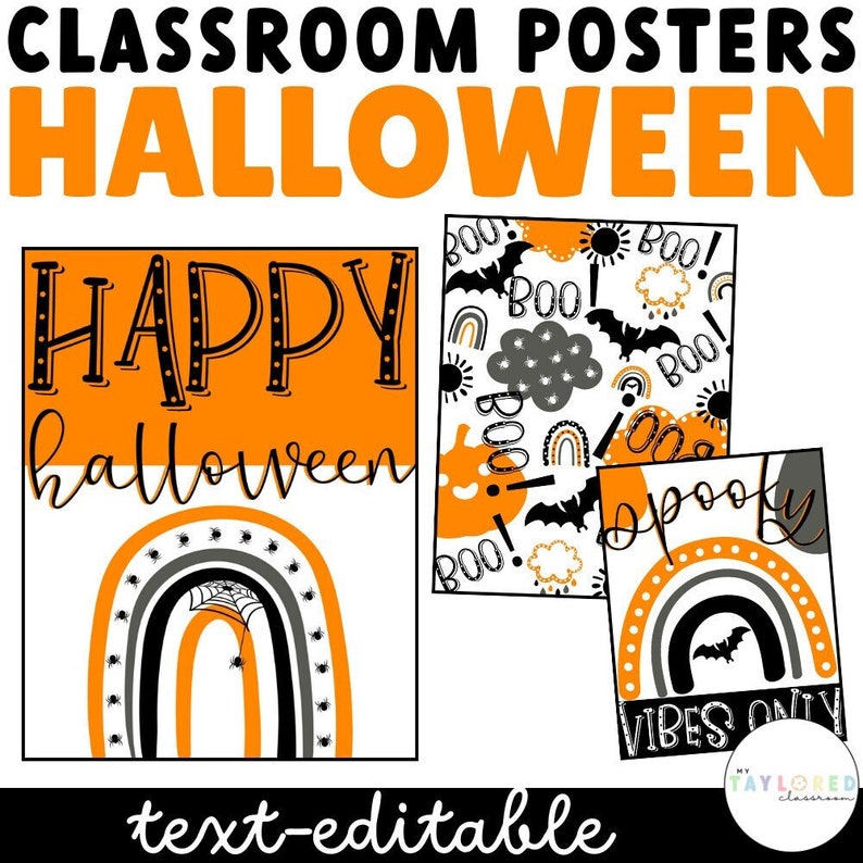 Halloween Boho Rainbow Classroom Posters | Halloween Classroom Decor ...