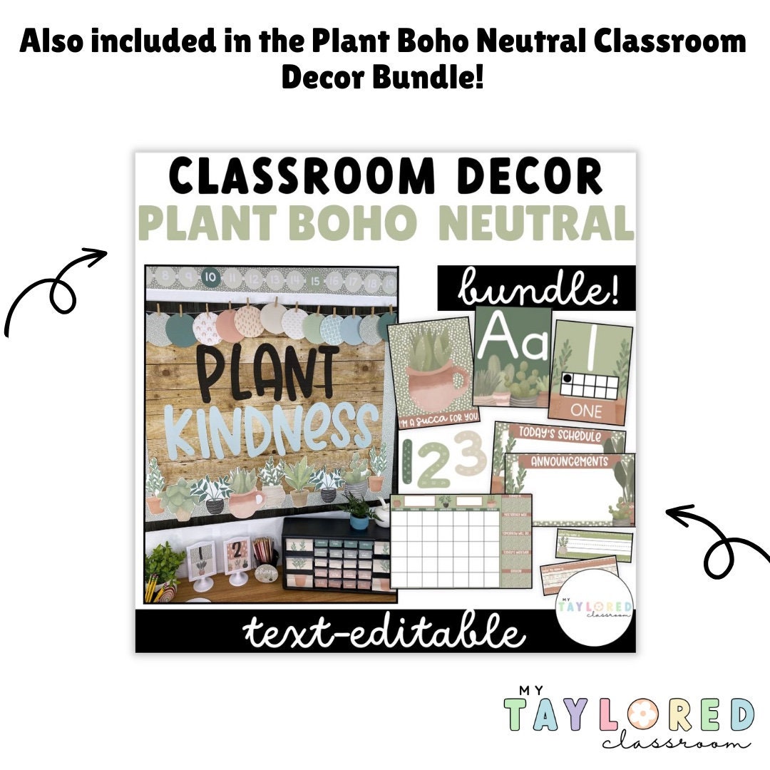 Plant Boho Neutral Desk Name Plates | EDITABLE | Plant Classroom Decor ...