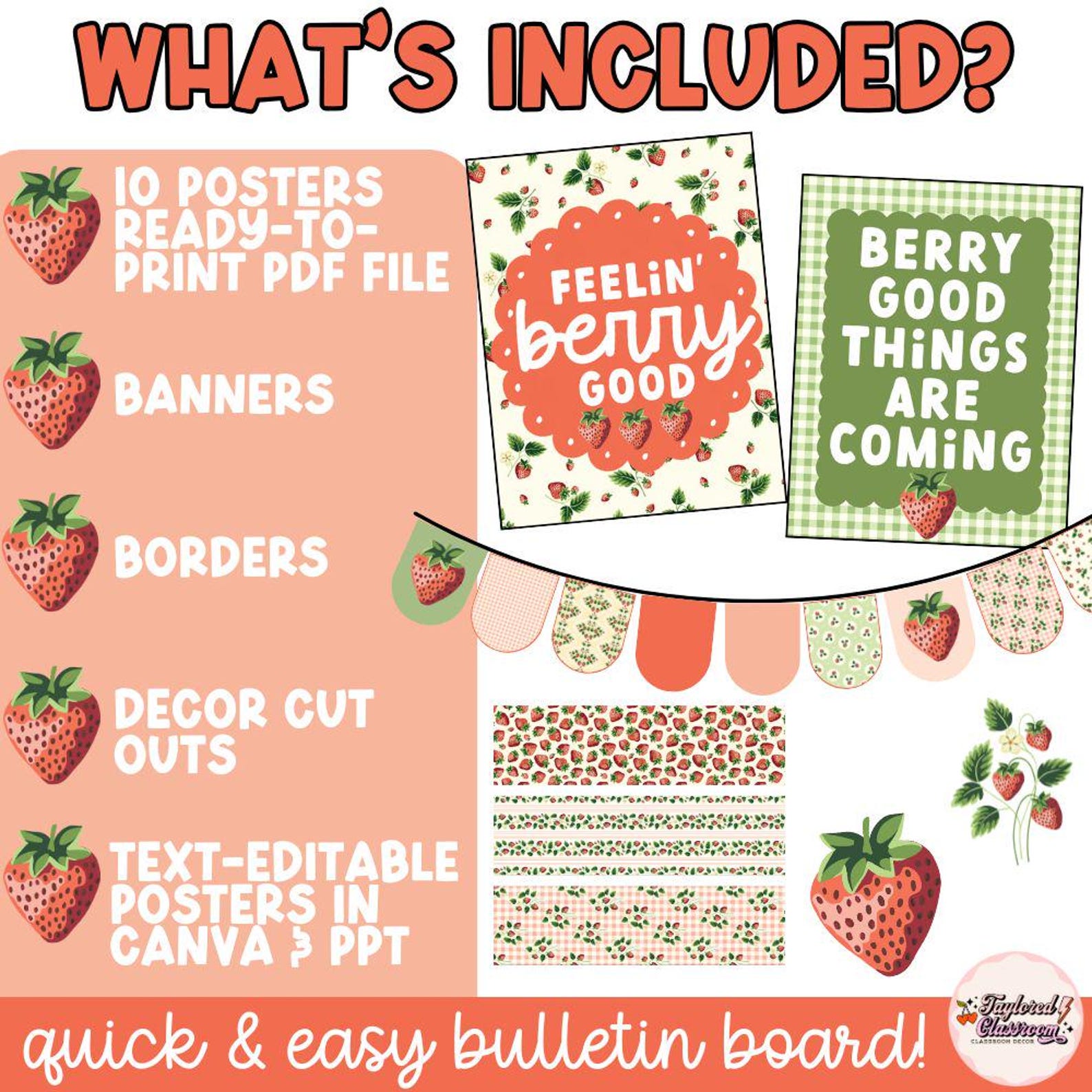 Vintage Strawberry Classroom Decor Bundle | Editable Posters, Banners ...