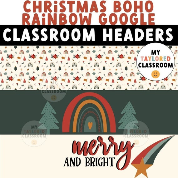 Christmas Boho Rainbow Google Classroom Headers | Etsy