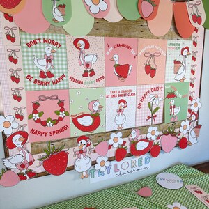 Spring Strawberry Goose Classroom Decor | Spring Bulletin Board ...
