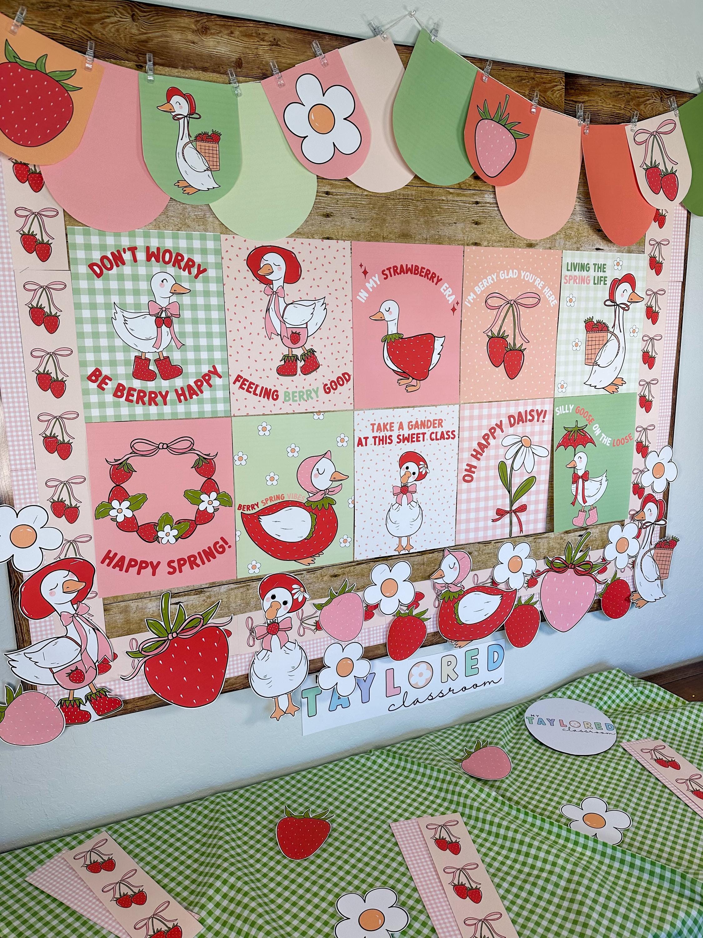 Spring Strawberry Goose Classroom Decor | Spring Bulletin Board ...