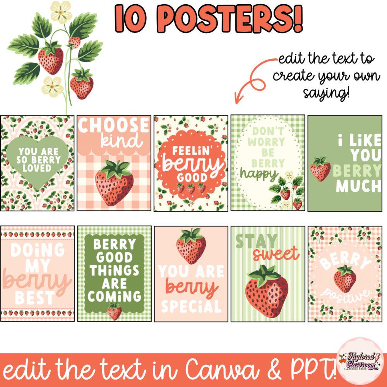 Vintage Strawberry Classroom Decor Bundle | Editable Posters, Banners ...