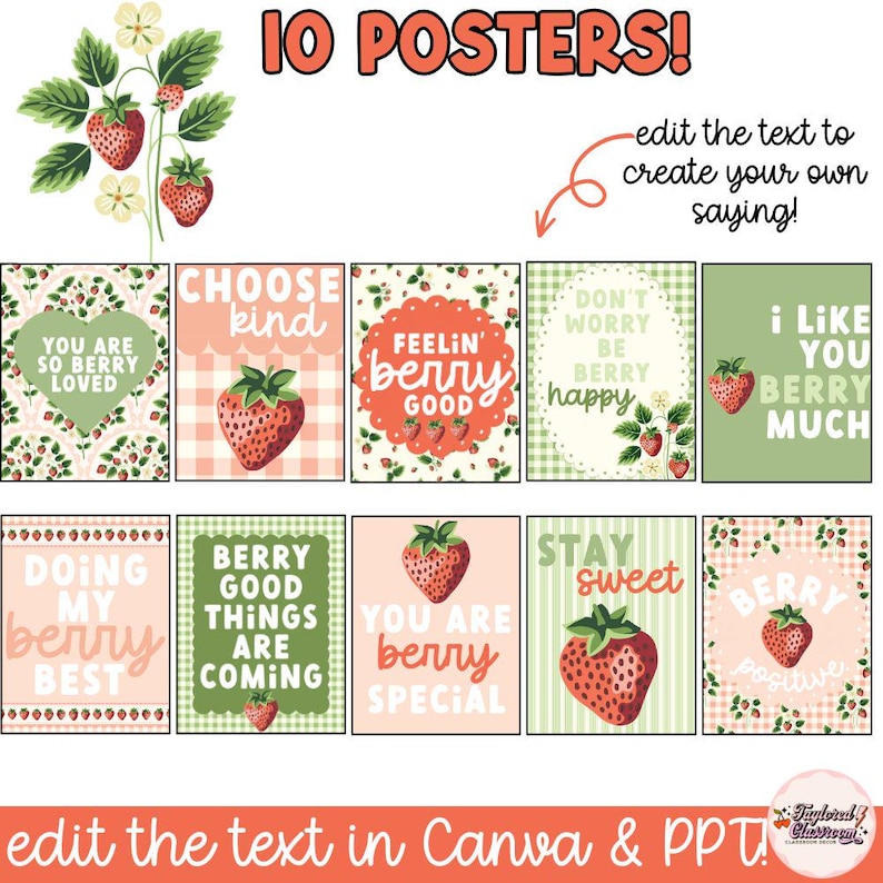 Vintage Strawberry Classroom Decor Bundle | Editable Posters, Banners ...