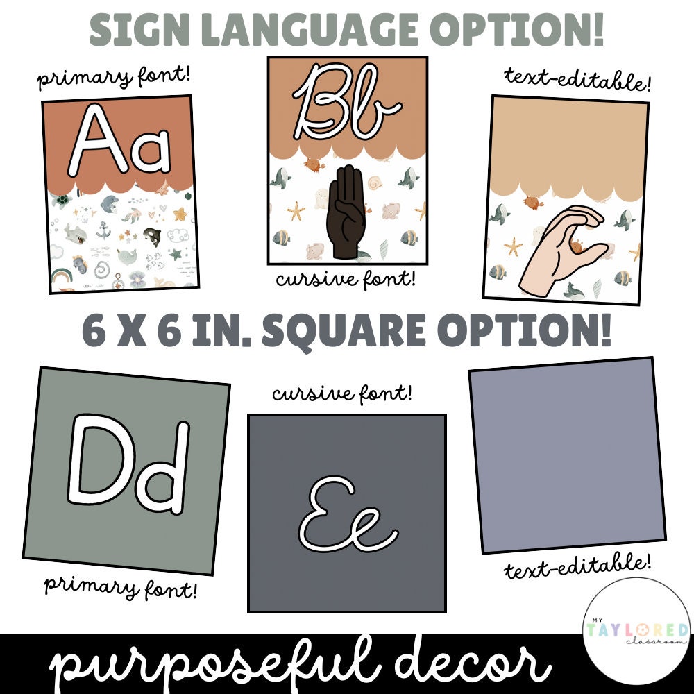 Neutral Ocean Alphabet Classroom Posters | EDITABLE | Modern Ocean ...