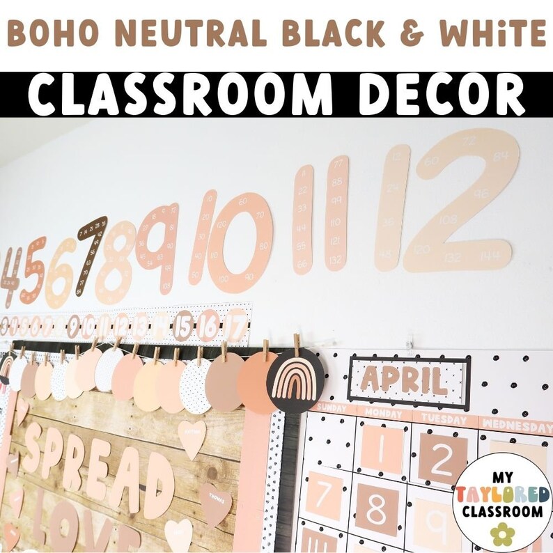 Boho Neutral Diversity Classroom Decor Black and White Classroom Decor ...