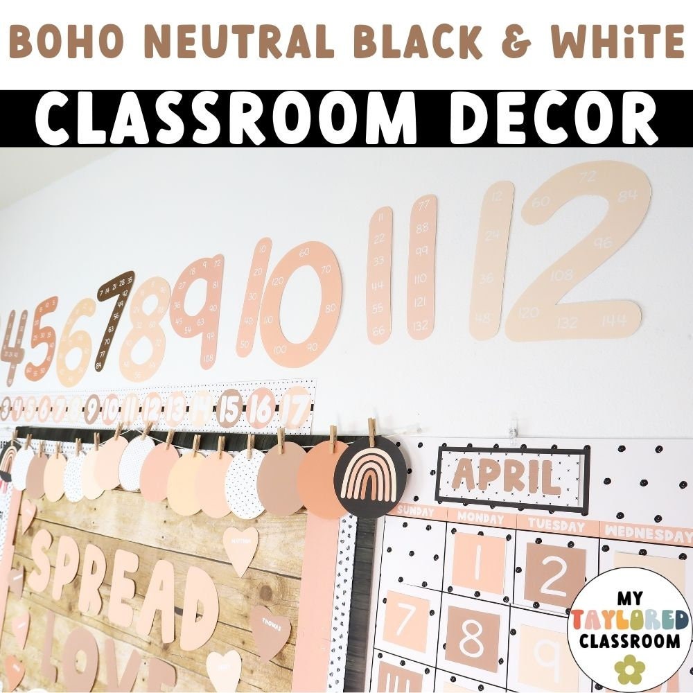 Boho Neutral Diversity Classroom Decor Black and White Classroom Decor ...
