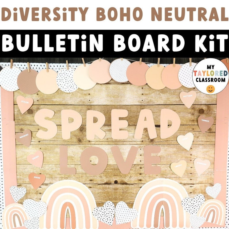 Diversity Boho Neutral Bulletin Board Kit Boho Neutral Classroom Decor ...