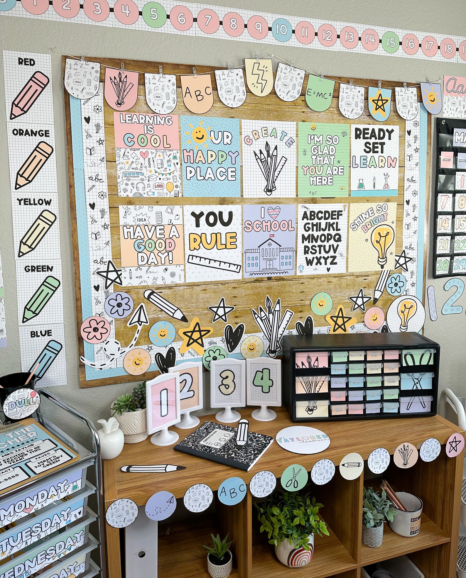 School Doodles Classroom Decor | EDITABLE | Calm Pastel Rainbow ...