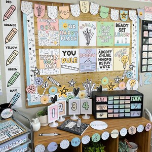 School Doodles Classroom Decor | EDITABLE | Calm Pastel Rainbow ...