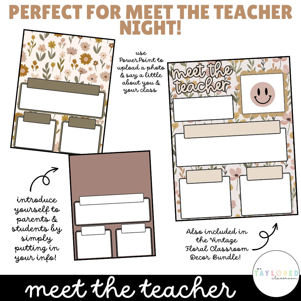 Vintage Floral Meet the Teacher Templates | EDITABLE | Vintage ...