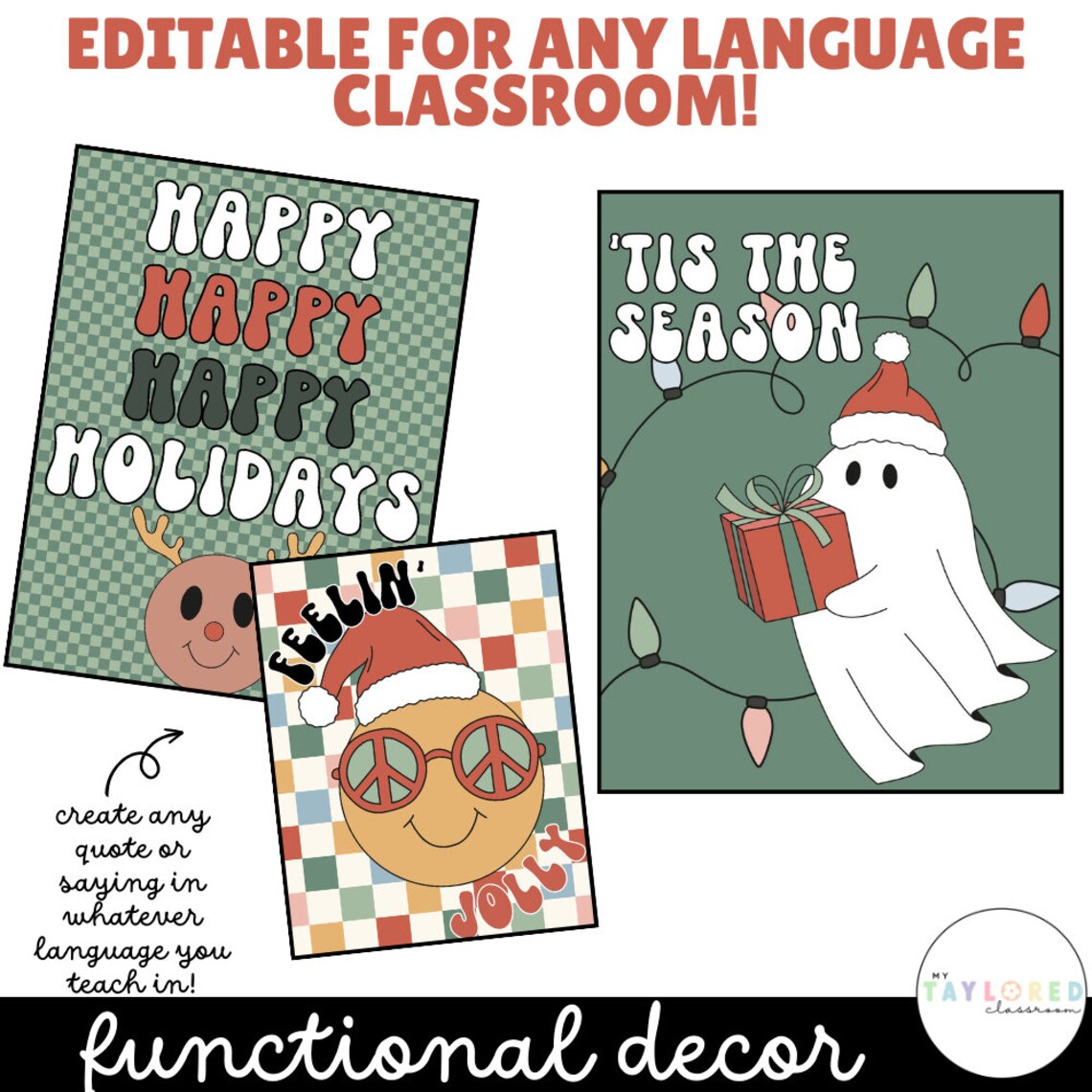 Christmas Retro Groovy Classroom Posters Christmas (Instant Download ...
