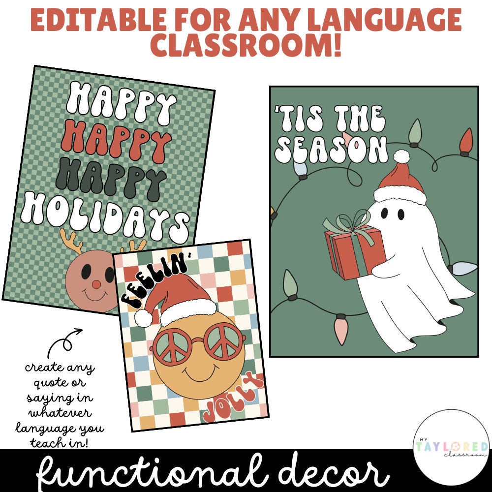 Christmas Retro Groovy Classroom Posters Christmas (Instant Download ...