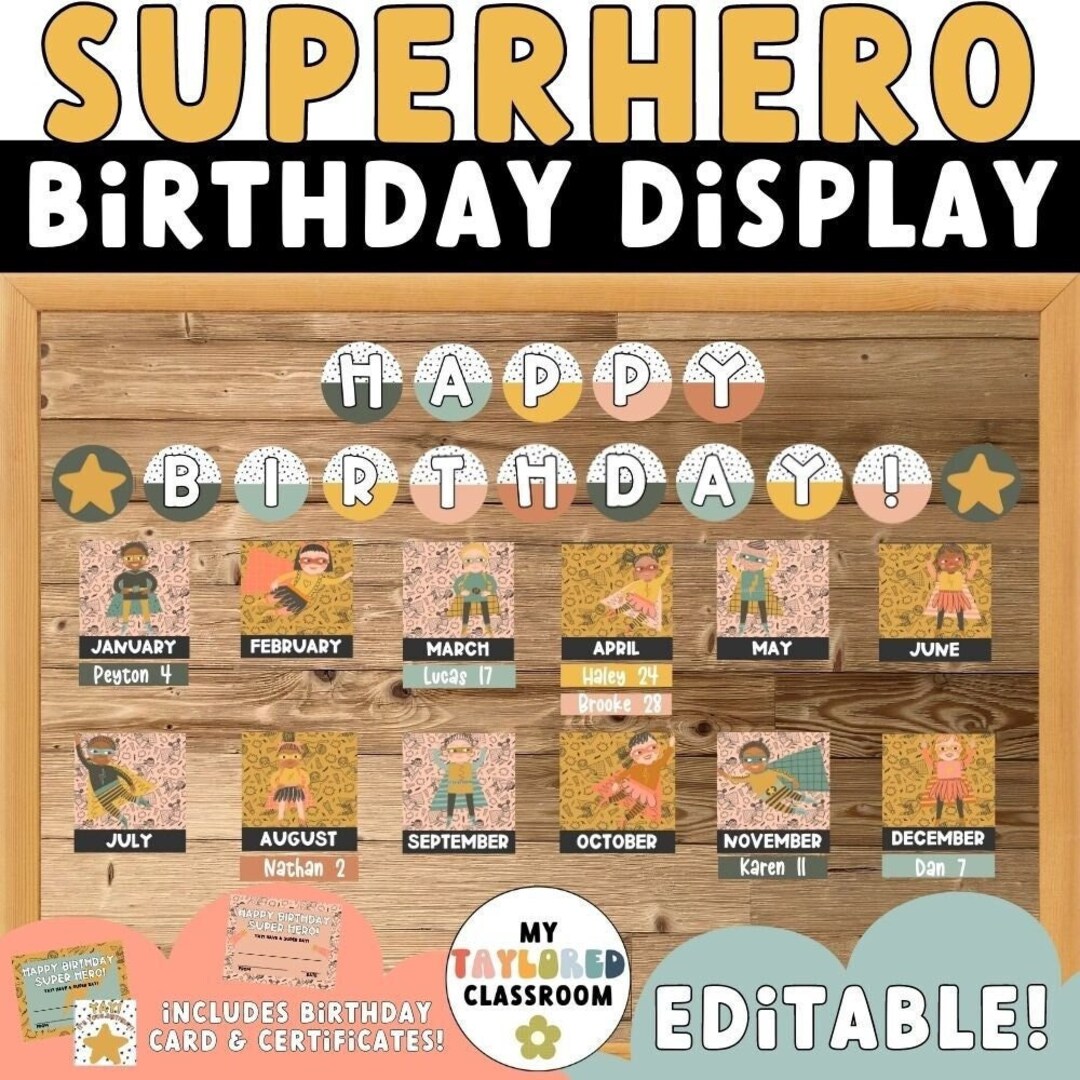 Superhero Black and White Birthday Display | Superhero Classroom Decor ...