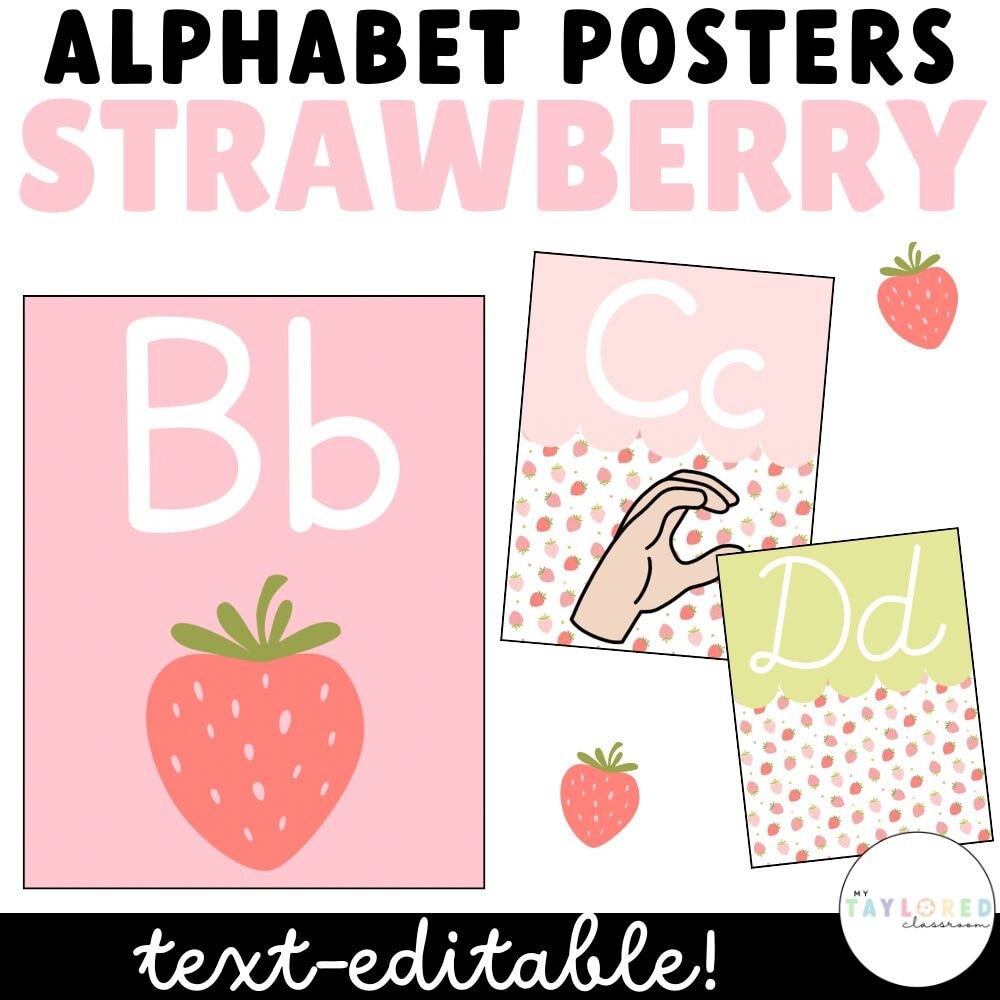 Strawberry Alphabet Classroom Posters | EDITABLE | Strawberry Classroom ...