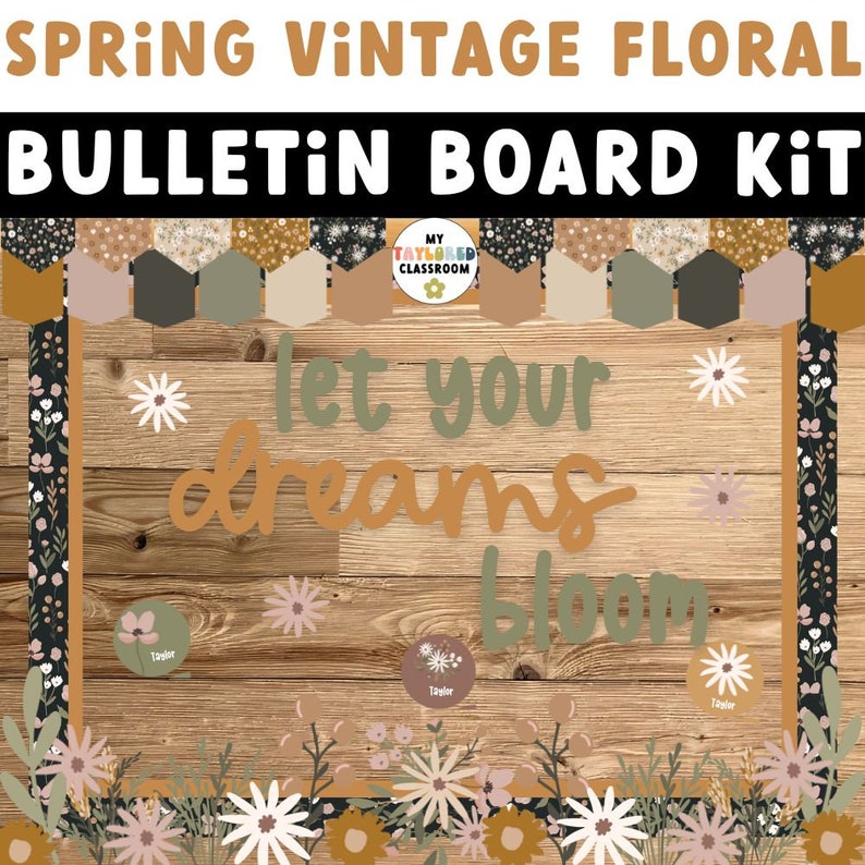 Spring Vintage Floral Bulletin Board Kit Spring Bulletin - Etsy