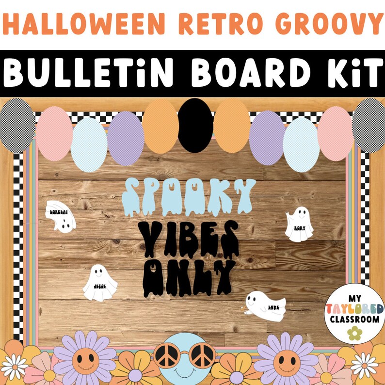 Halloween Retro Groovy Bulletin Board Kit or Door Decor | Halloween ...