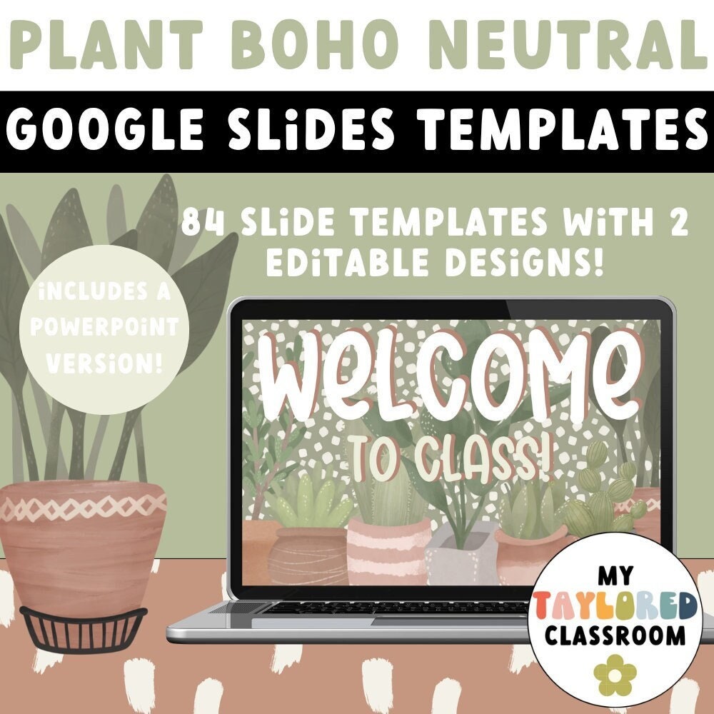 Plant Boho Neutral Google Slides Templates | Plant Classroom Decor - Etsy
