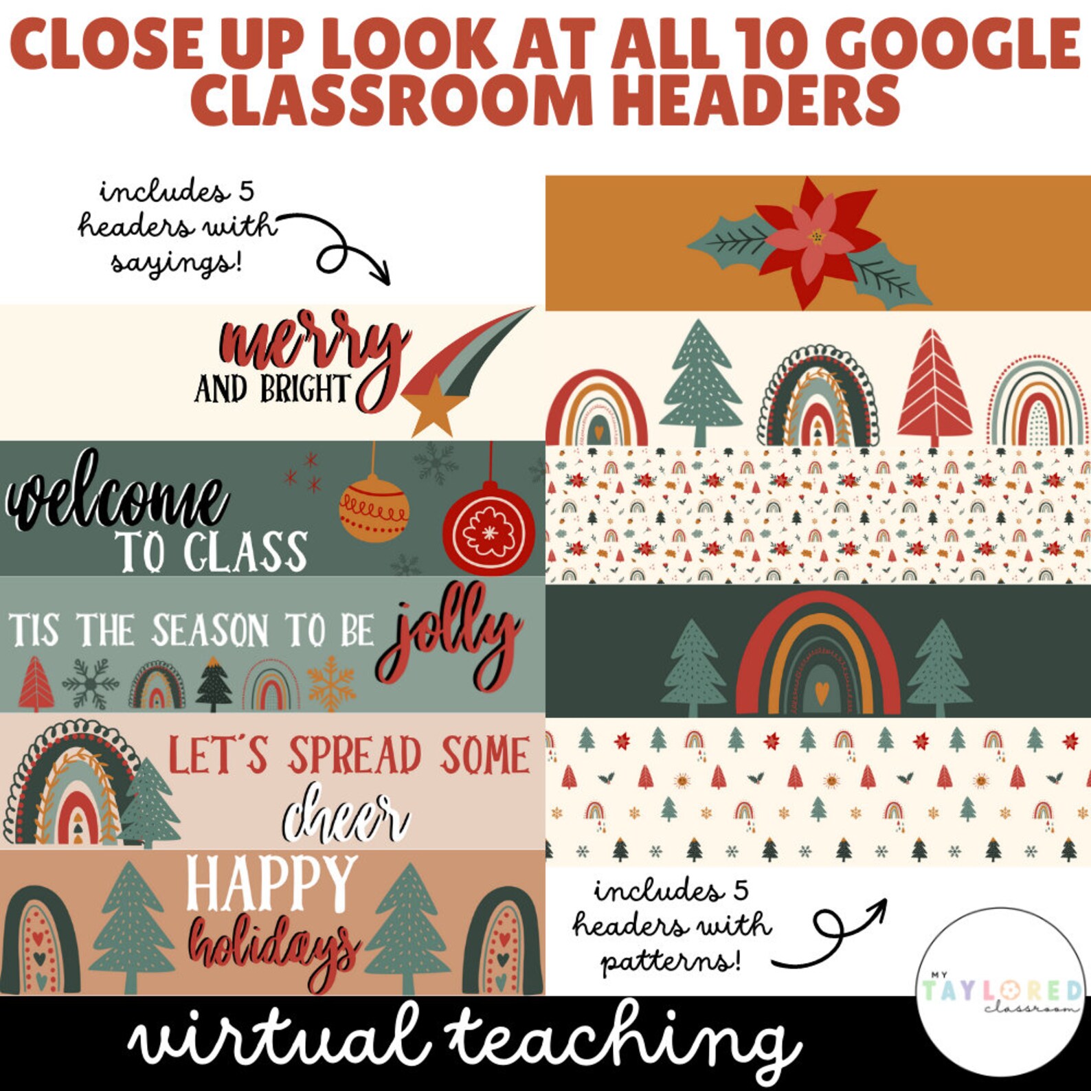 Christmas Boho Rainbow Google Classroom Headers Christmas Classroom ...