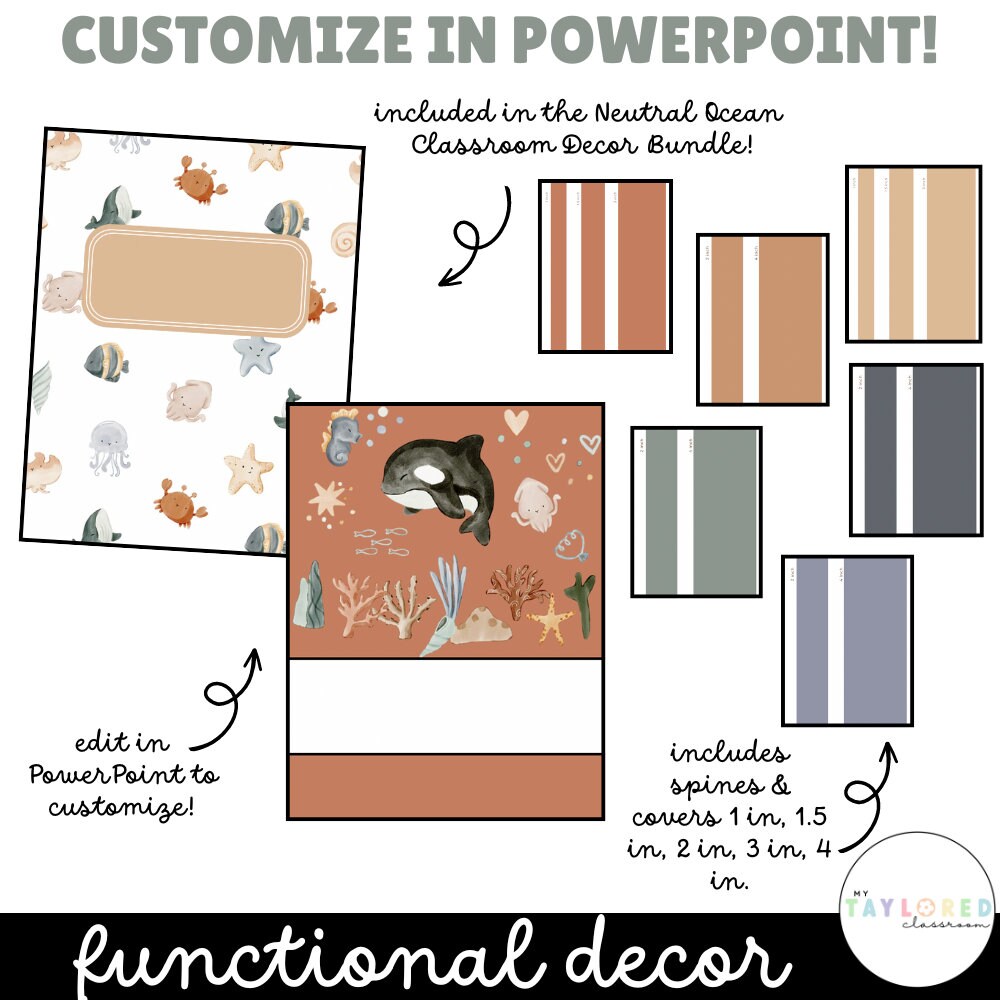 Neutral Ocean Teacher Binder Covers | EDITABLE | Modern Ocean Classroom ...