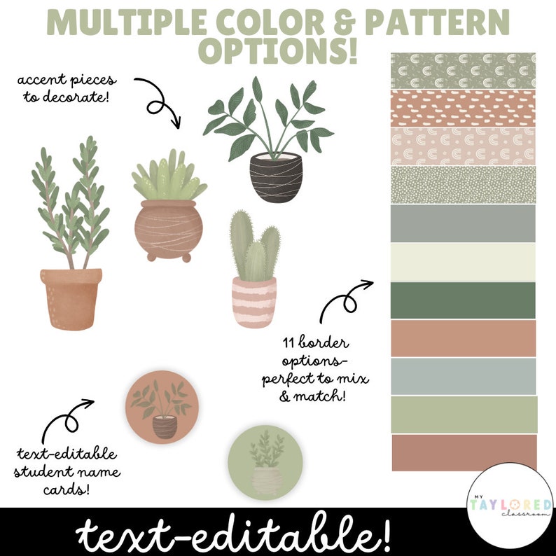 Plant Boho Neutral Bulletin Board Kit | Plant Bulletin Board | Plant ...