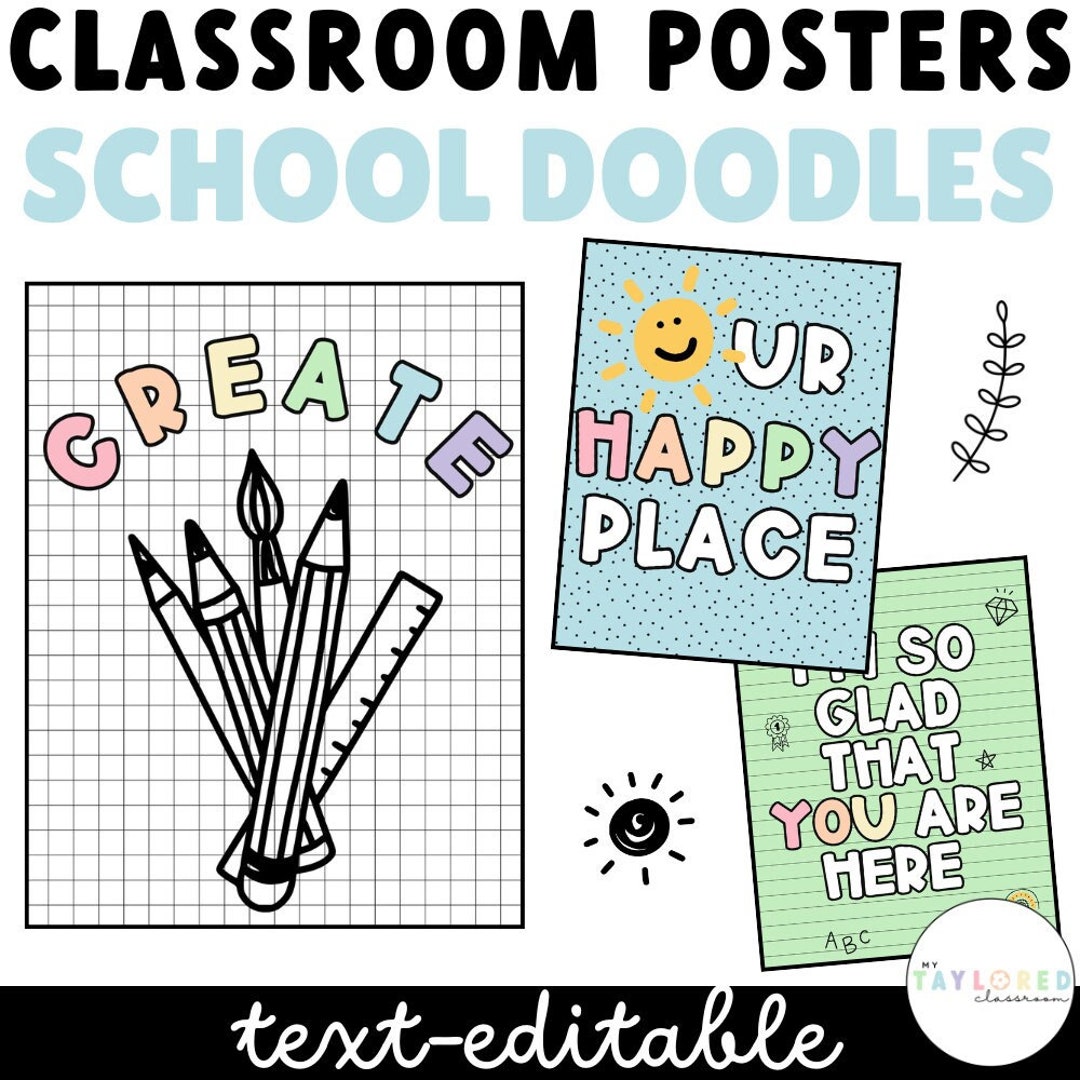 School Doodles Classroom Posters | EDITABLE | Calm Pastel Classroom ...