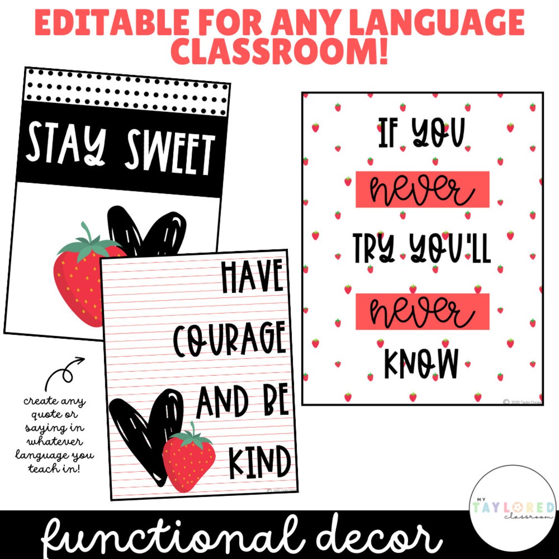 Strawberry Classroom Posters | Strawberry Classroom Decor - Etsy