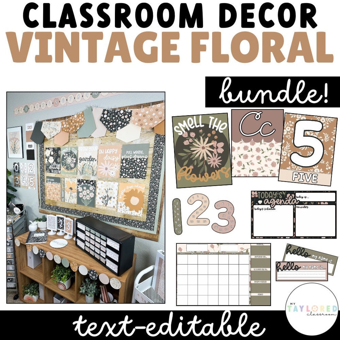 Vintage Floral Classroom Decor | EDITABLE | Vintage Classroom Decor - Etsy