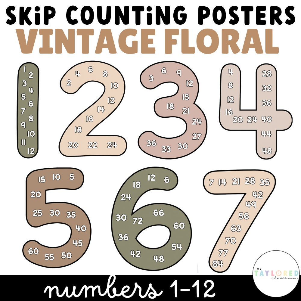 Vintage Floral Skip Counting Posters Vintage Classroom Decor - Etsy